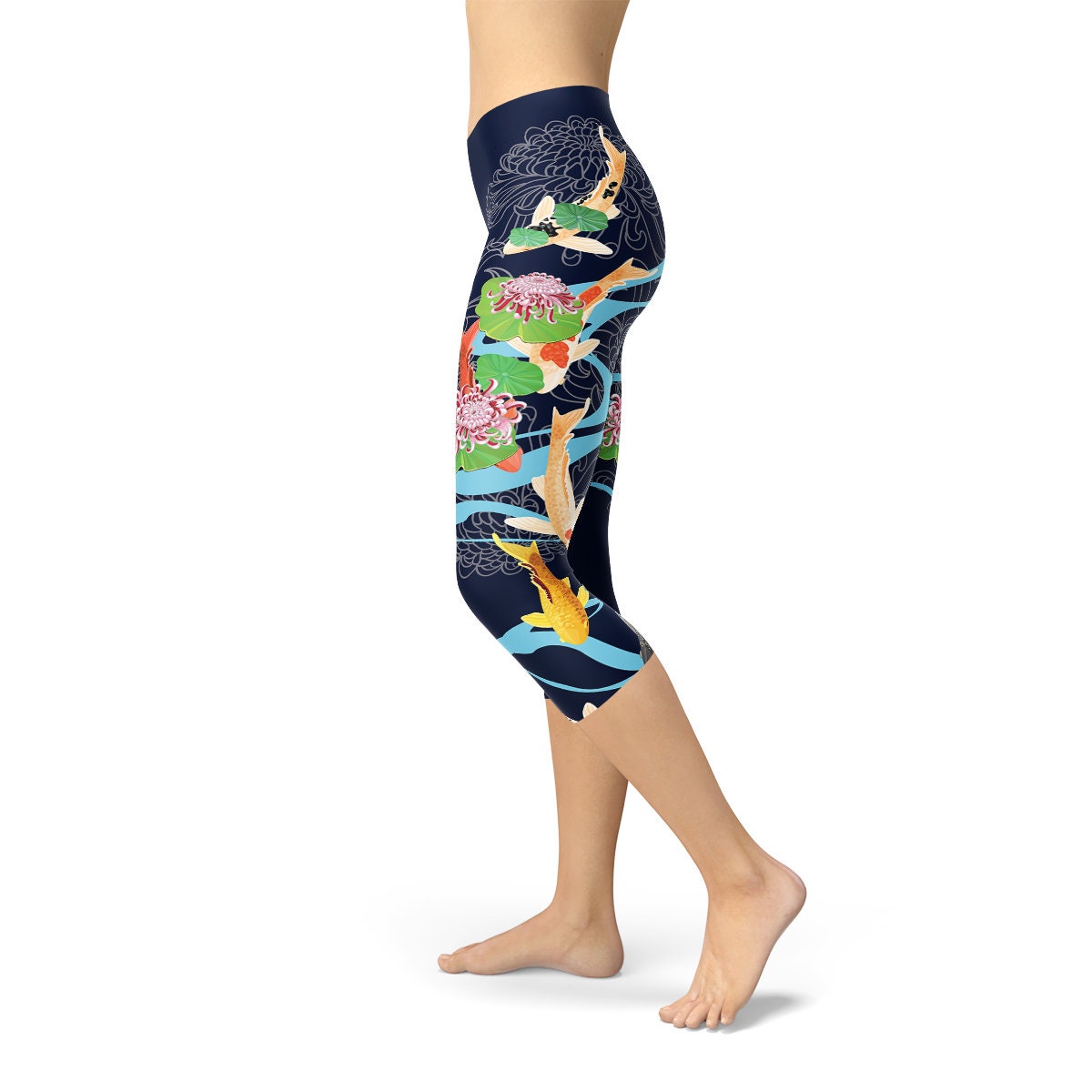 Koi Fish Capri Leggings Under Water Carp Fish Capris Koi | Etsy