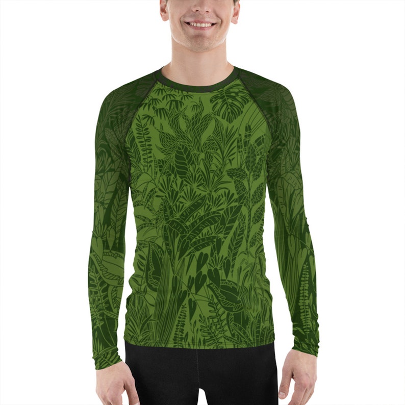 Mens Rash Guard Green Tropical Jungle Print Long Sleeve | Etsy