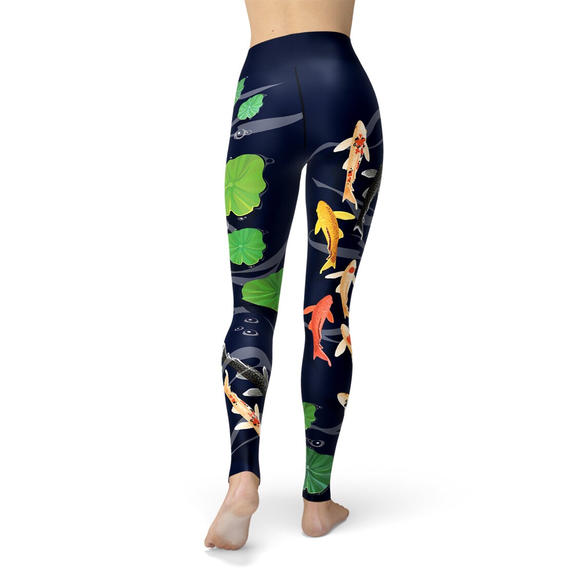 Butterfly Koi Fish in Pond Yoga Leggings for Women High Waisted Navy ...