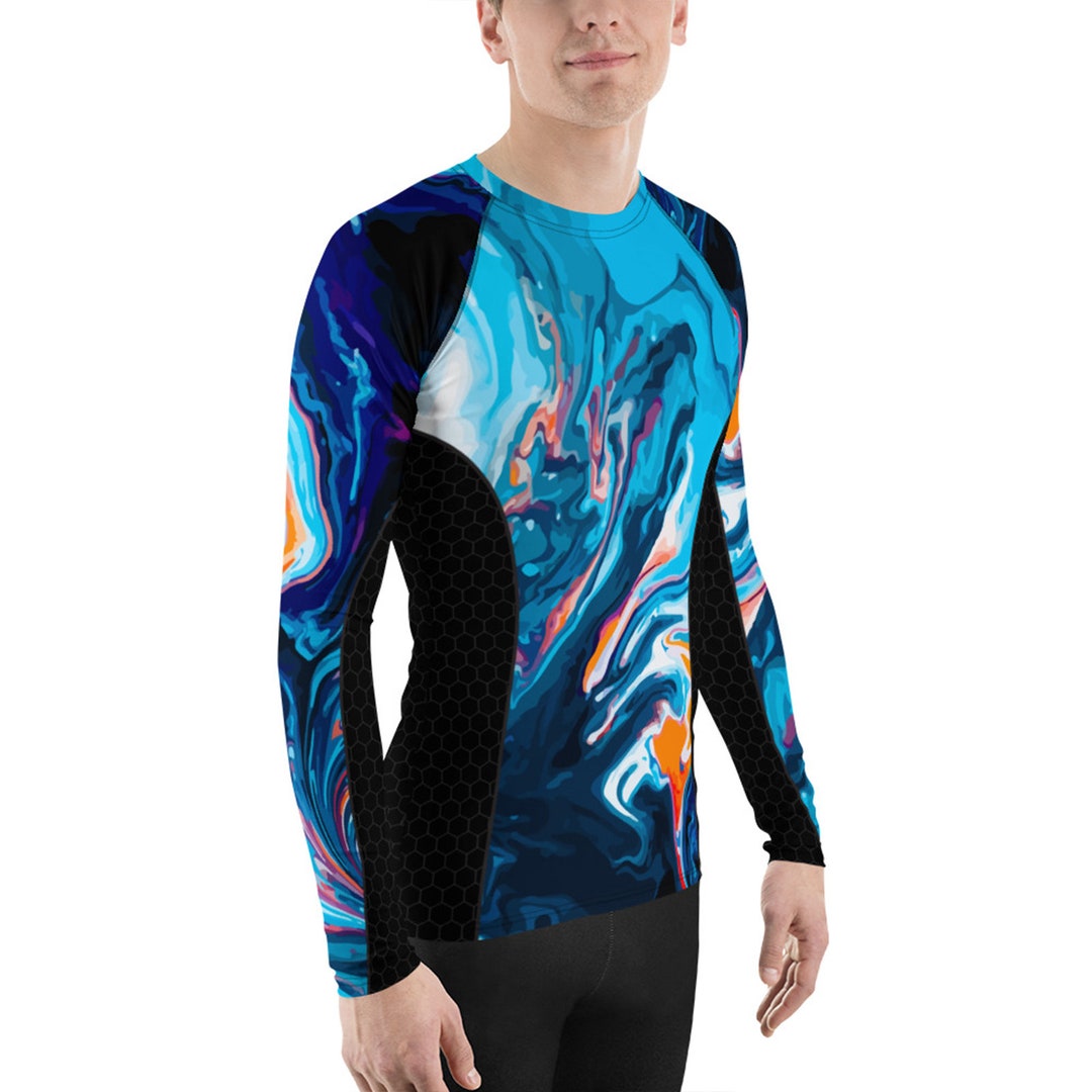Mens Rash Guard - Marble Pattern Print High Visibility Long Sleeve ...