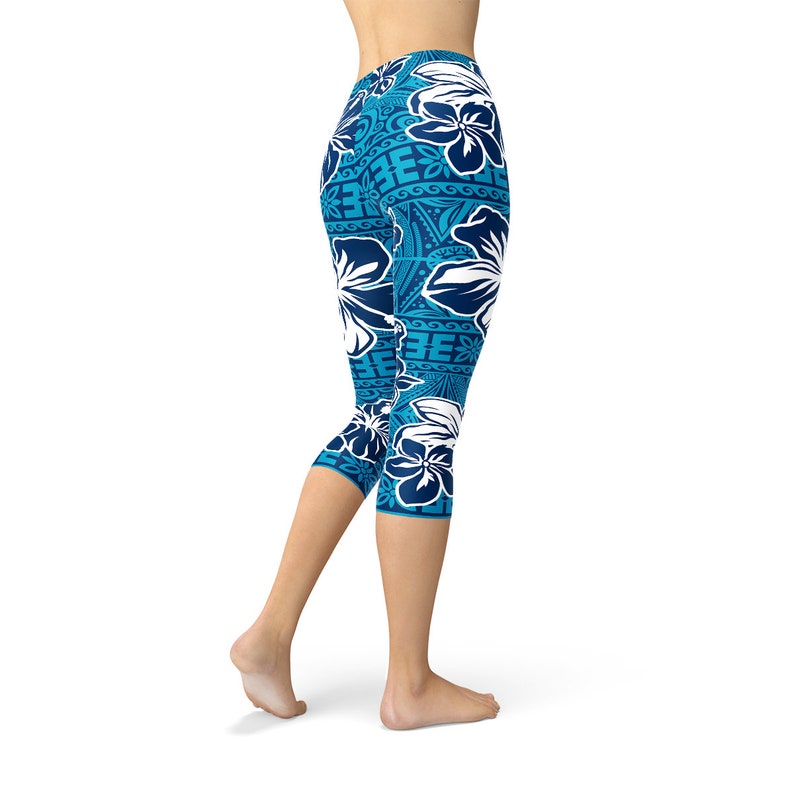 Blue Hawaiian Capri Leggings – Tribal Print Yoga Pants - Etsy