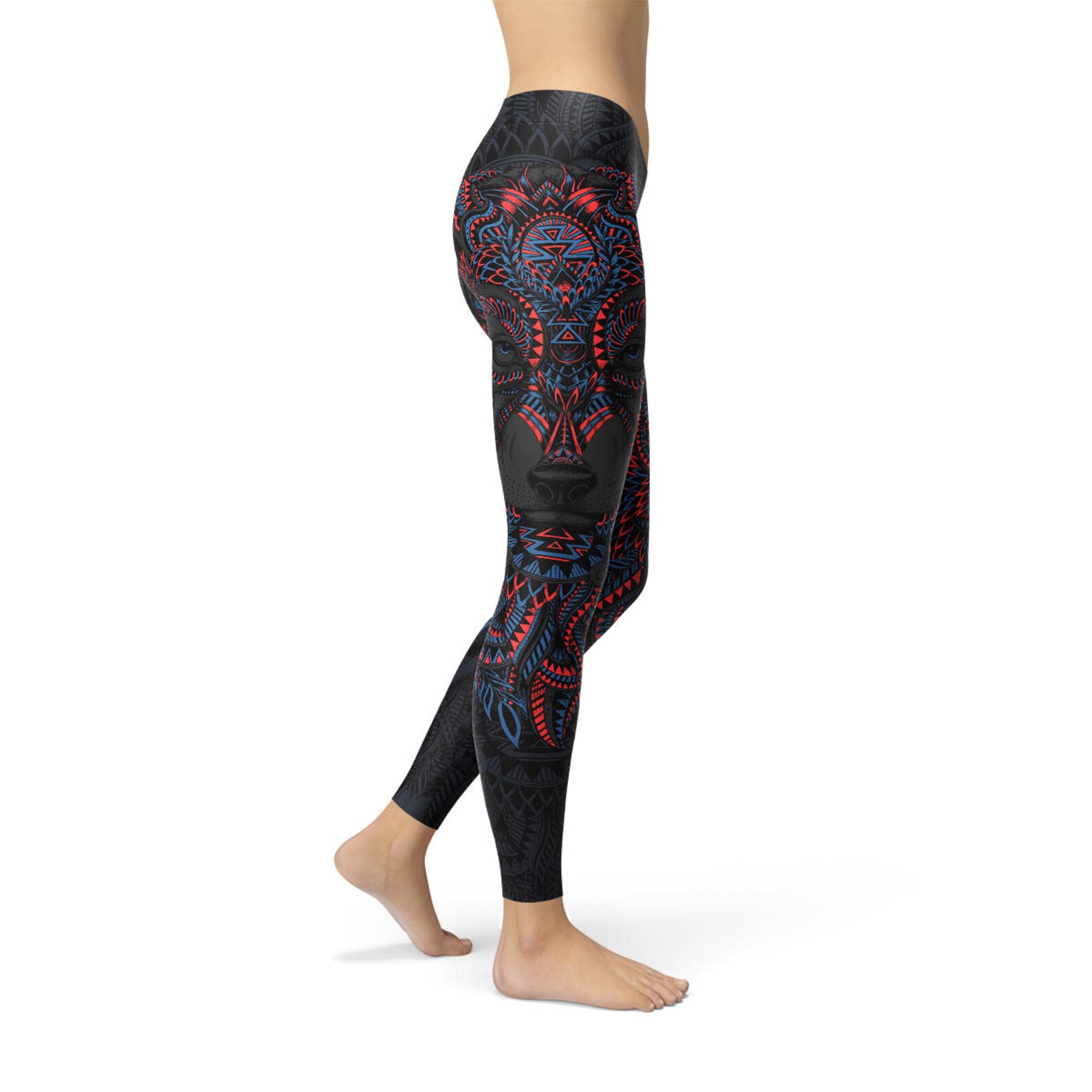 Black Wolf Unique Leggings Leggings Printed With Grey Wolf - Etsy
