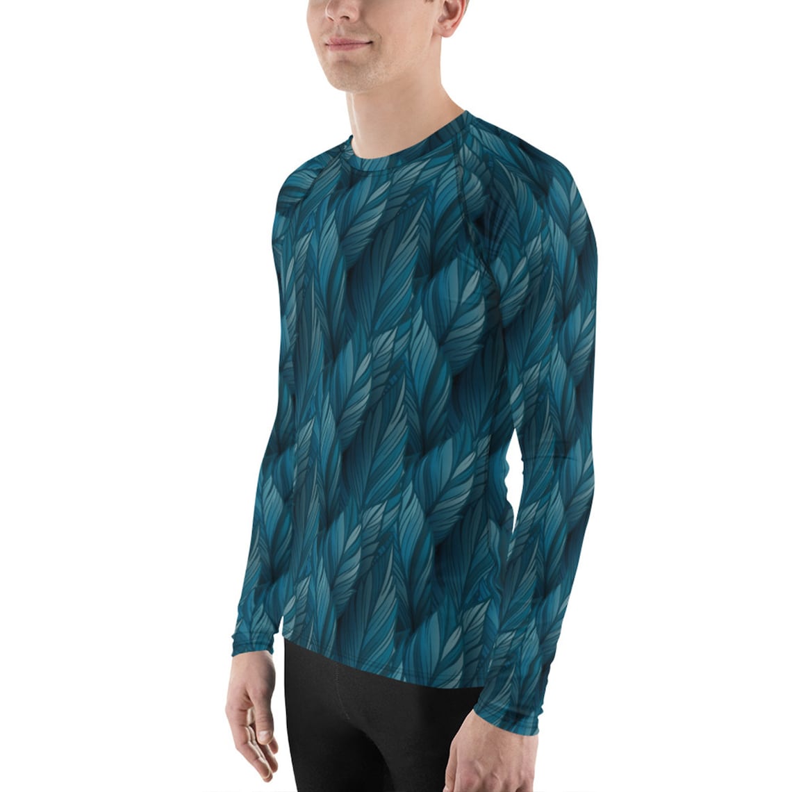 Feather Rash Guard for Men - Mens Long Sleeve Rashie With All Over Blue ...