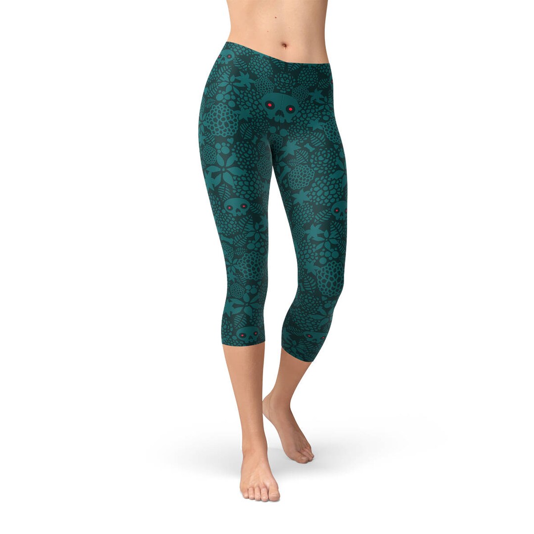 Green Skull Capri Leggings: Edgy Yoga Tights - Etsy