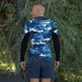 Mens Rash Guard - Long Sleeve Blue Camo Rashguard With Honeycomb Fabric ...