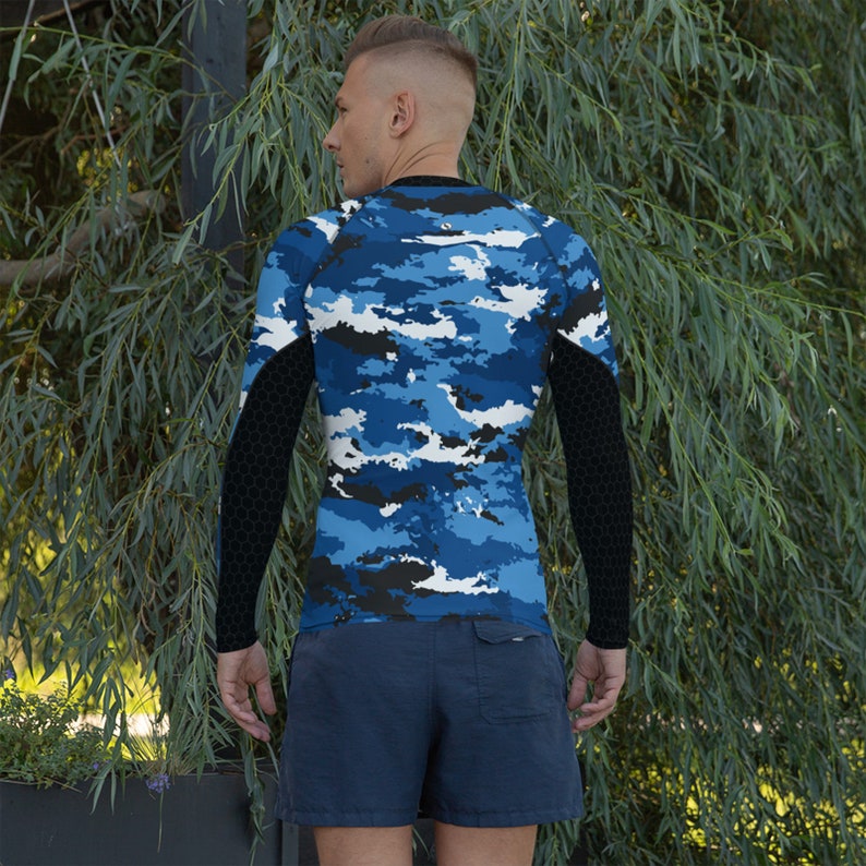 Mens Rash Guard Long Sleeve Blue Camo Rashguard With | Etsy