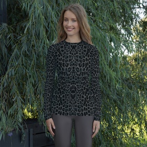 Black Leopard Spots Rash Guard for Women - Womens Black Panther Spots ...