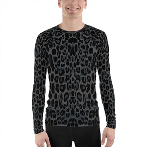 Black Leopard Spots Rash Guard for Men - Mens Long Sleeve Rashie With ...
