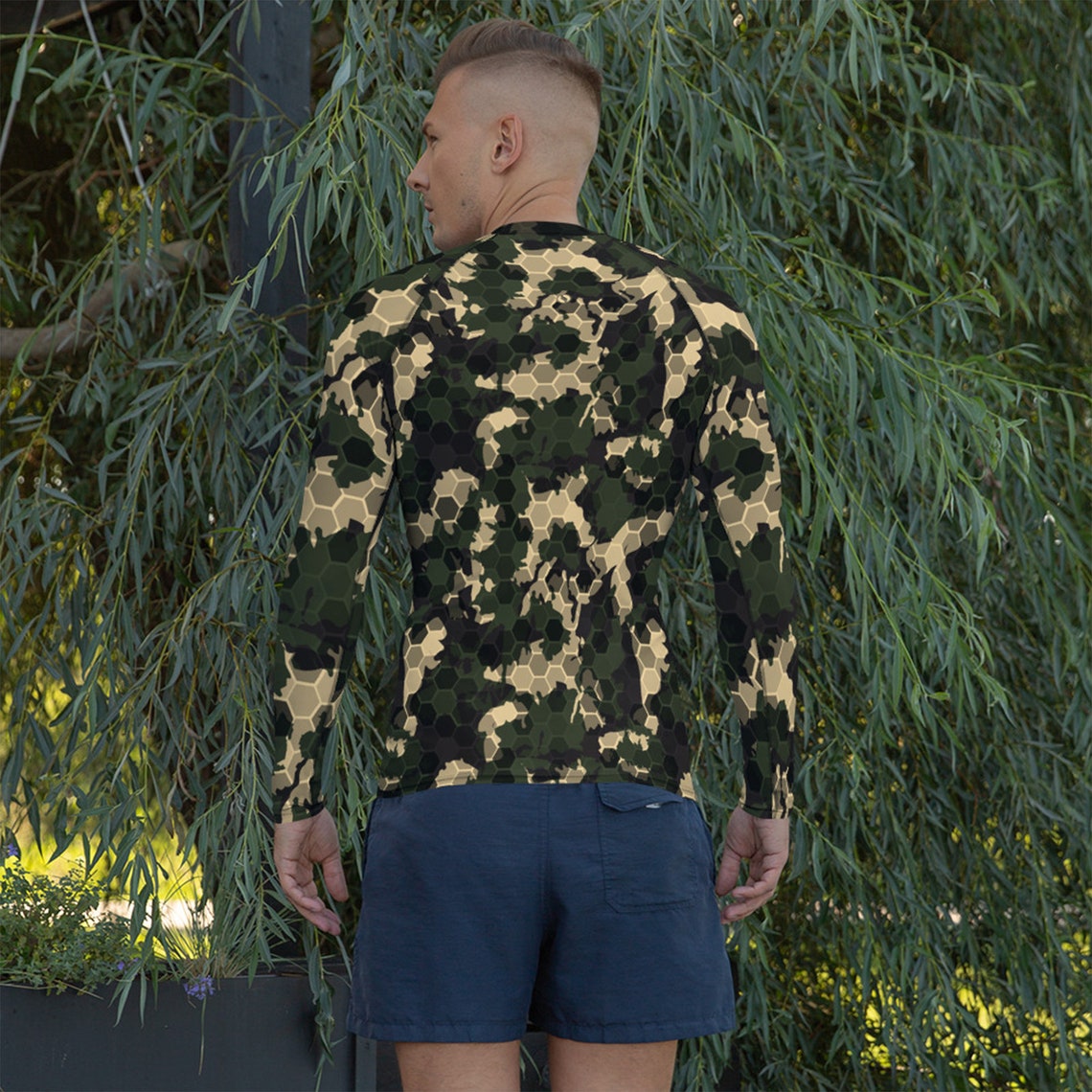 Mens Rash Guard Army Camo Print With Honeycomb Pattern Sun | Etsy
