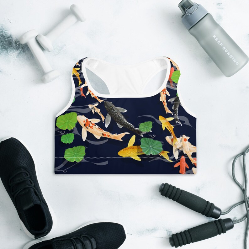 Koi Fish Padded Sports Bra for Women All Over Print Navy - Etsy