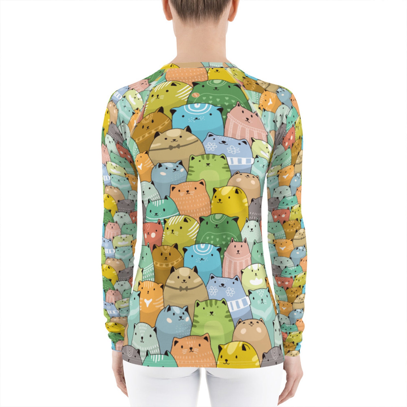 Womens Cat Rash Guard All Over Print Cute Colorful Cats Long | Etsy