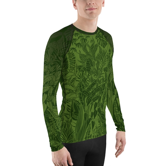Mens Rash Guard Green Tropical Jungle Print Long Sleeve | Etsy