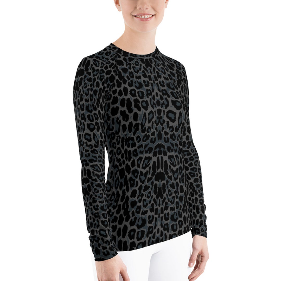 Black Leopard Spots Rash Guard for Women - Womens Black Panther Spots ...