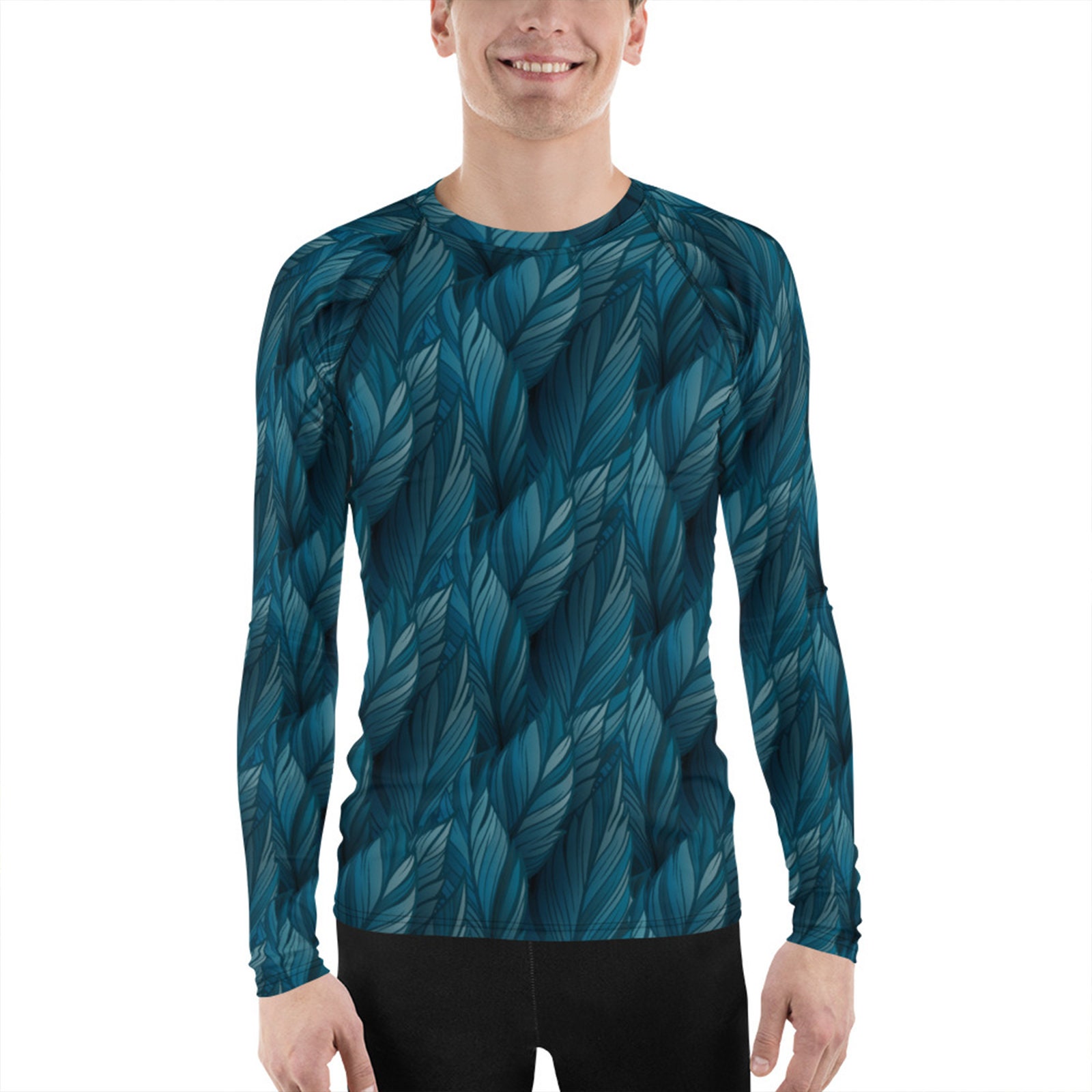 Feather Rash Guard for Men - Mens Long Sleeve Rashie With All Over Blue ...