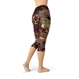 Chinese Dragon Print Capris for Women - Dragon Capri Leggings With ...