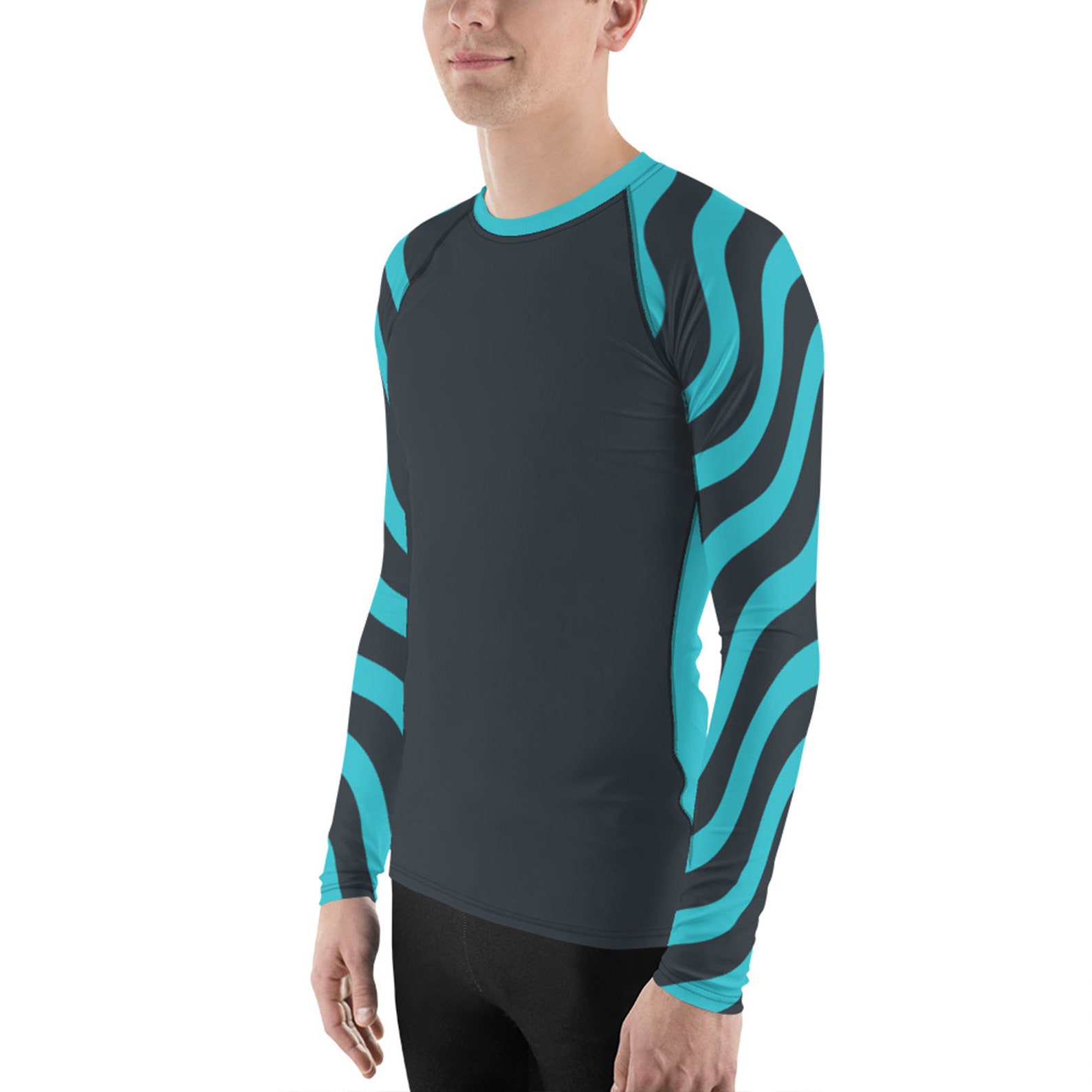 Mens Rash Guard - Ocean Swirl Print High Visibility Rashguard Sun ...