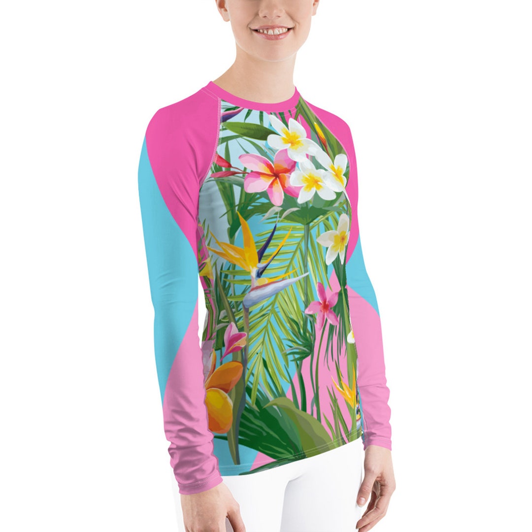 Women's Long Sleeve Rash Guard - Bird of Paradise Floral Pattern Print ...