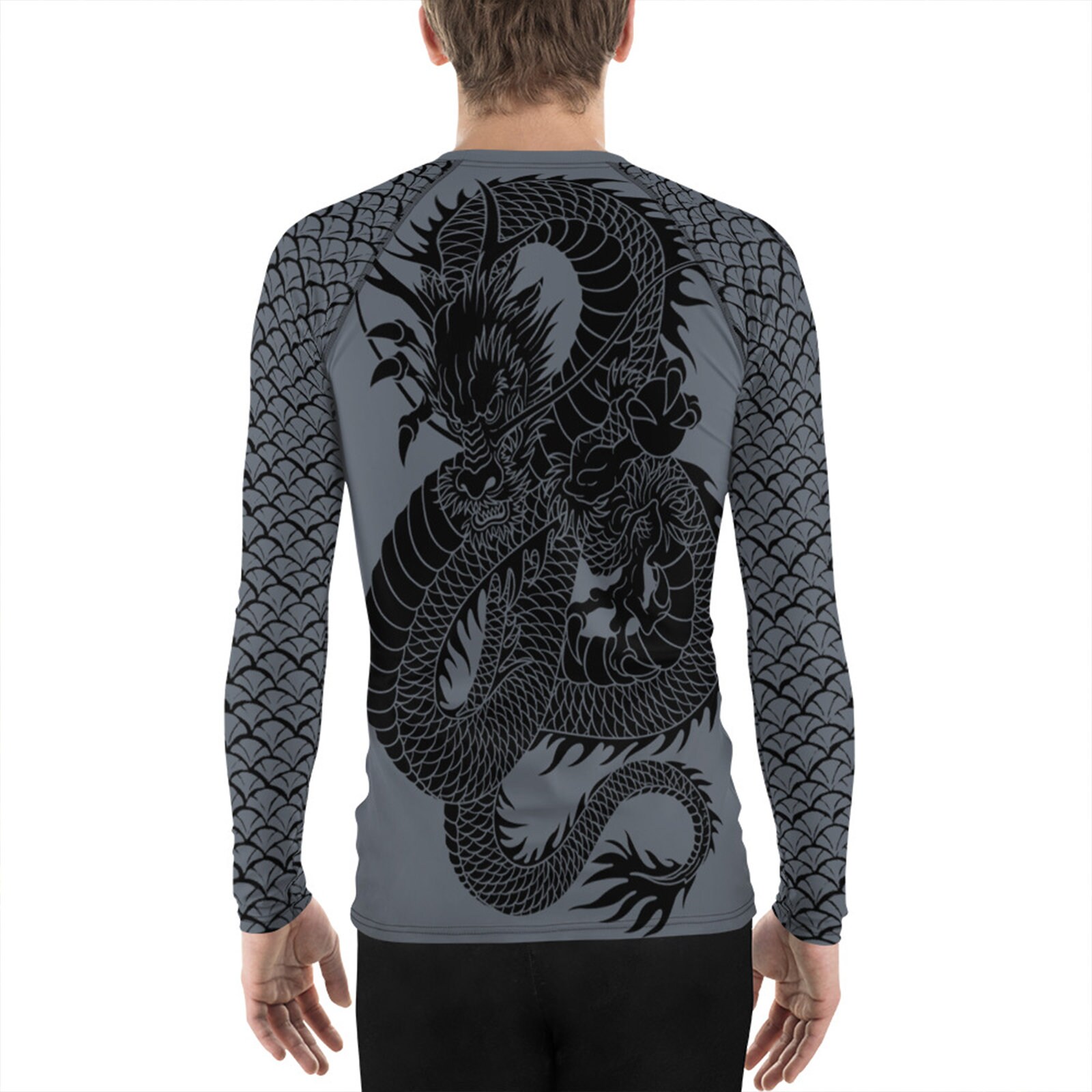 Mens Long Sleeve Rash Guard - Japanese Dragon Tattoo Design Print in ...