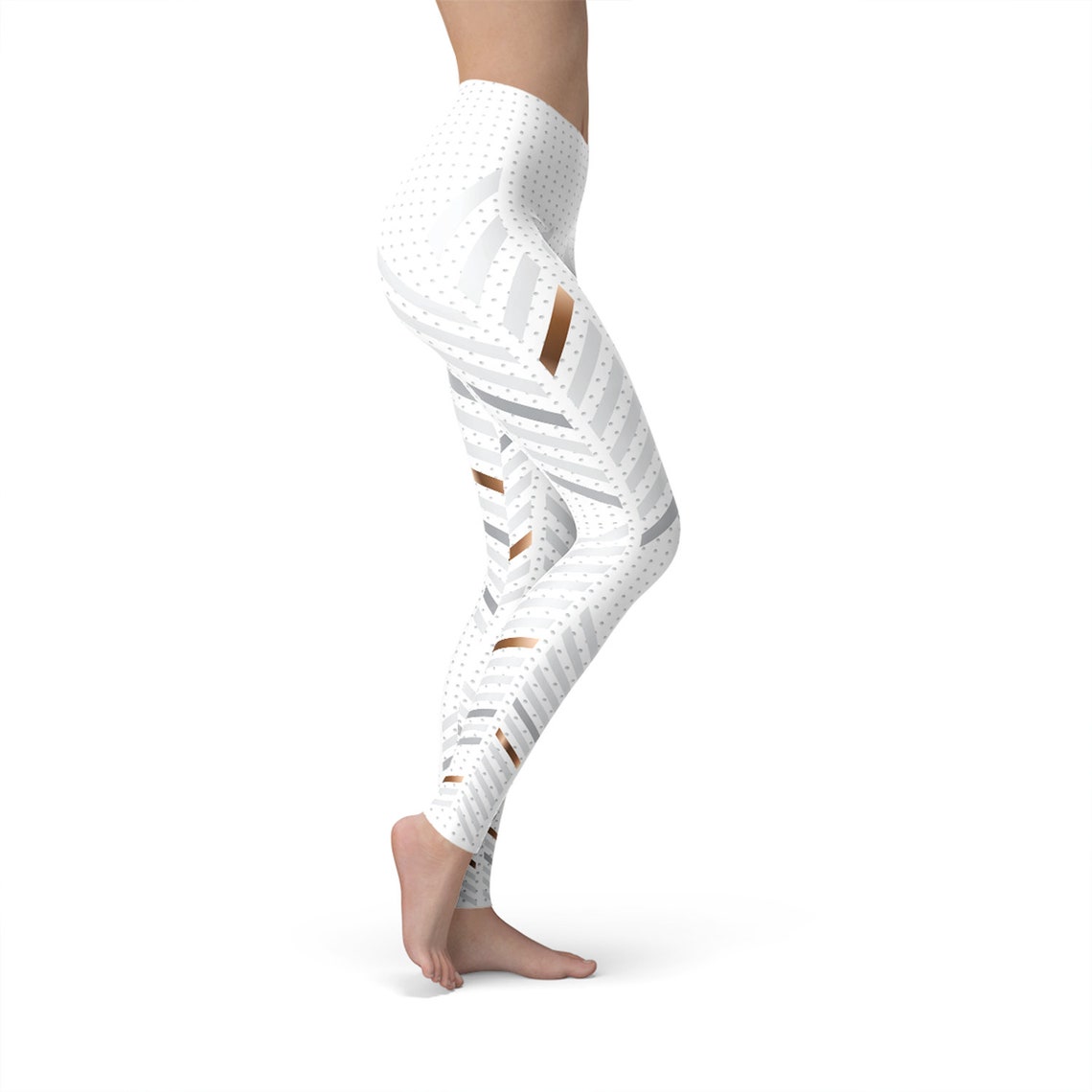 White Print Leggings - USA Made, Sports Style Yoga Pants - Etsy