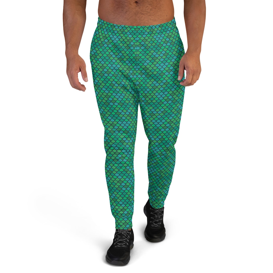 Green Merman Joggers for Men Fish Scales Pattern Print Men's Mermaid ...