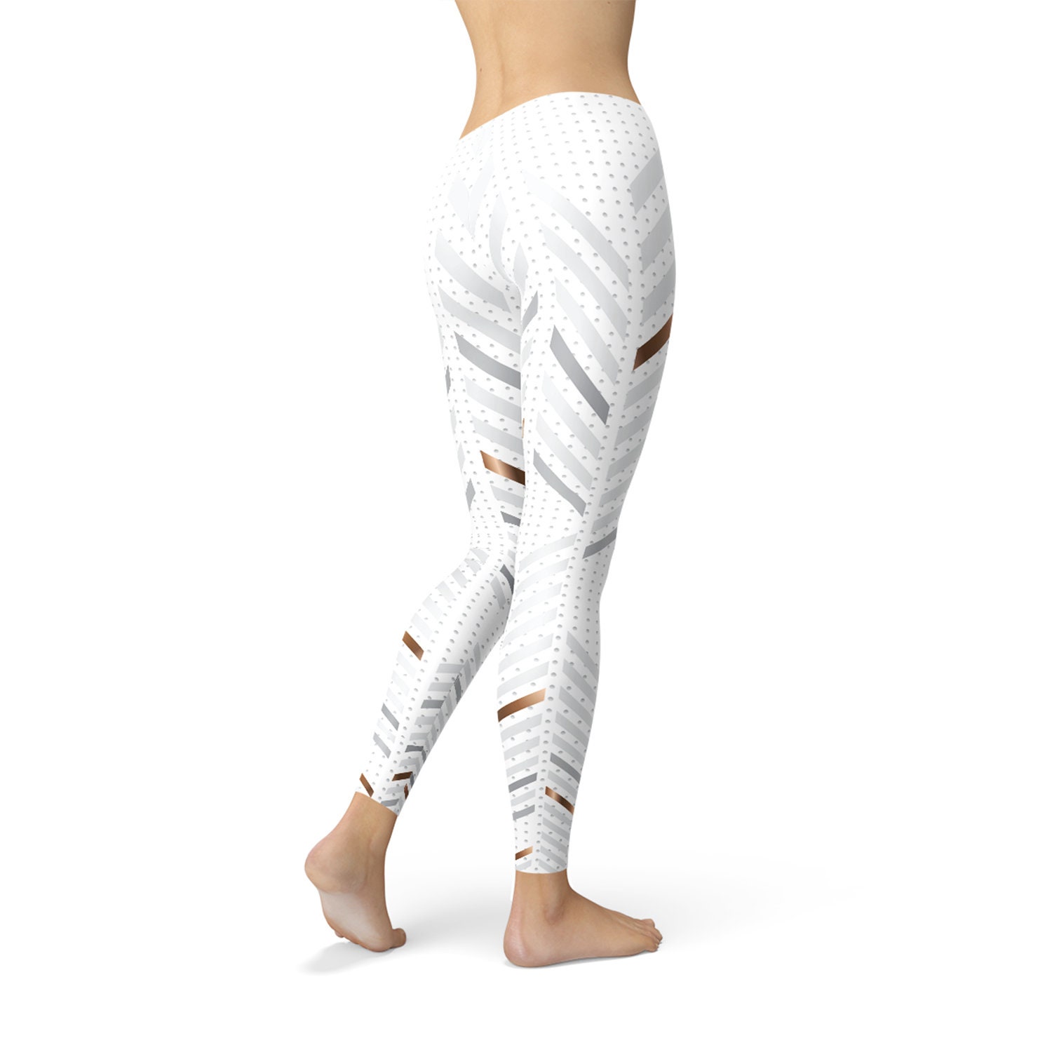 White Print Leggings - USA Made, Sports Style Yoga Pants - Etsy