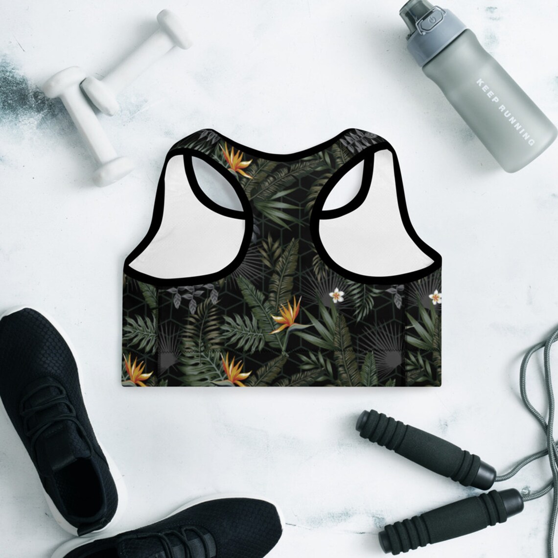 Bird of Paradise Padded Sports Bra for Women - All Over Print Tropical ...