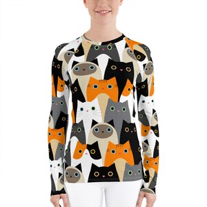 Cat Rash Guard for Women - Long Sleeve Swim Shirt With Cats Pattern ...