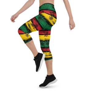 Rasta Reggae Capri Leggings for Women Printed Womens Red, Black and ...
