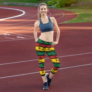 Rasta Reggae Capri Leggings for Women Printed Womens Red, Black and ...