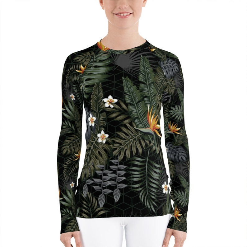 Women's Long Sleeve Rash Guard - Bird of Paradise Print Beach / Surf ...