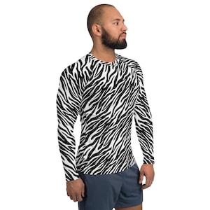 Zebra Stripes Long Sleeve Rash Guard for Men Animal Black White Stripe ...