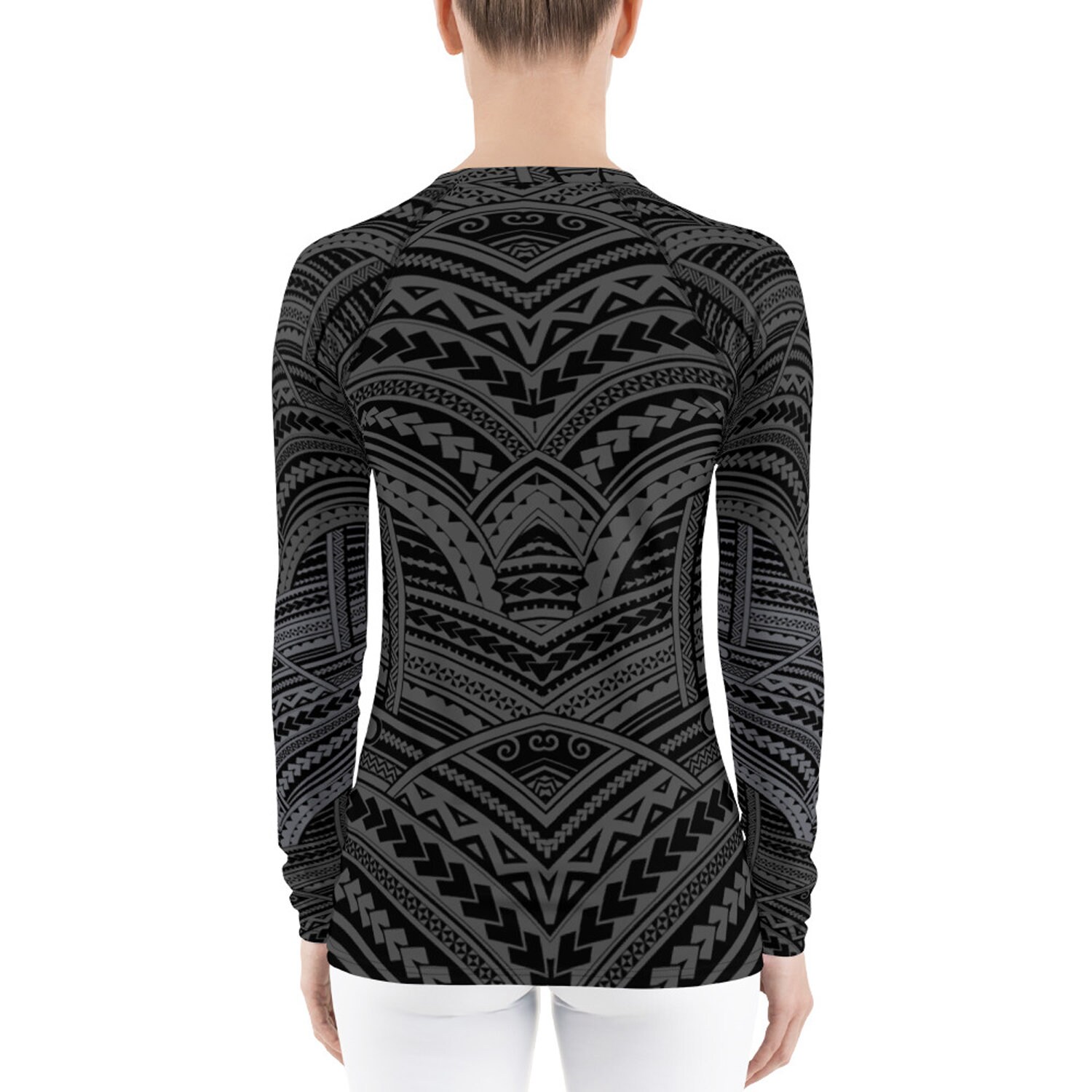 Maori Tattoo Rash Guard for Women Long Sleeve Gunmetal Gray Inspired ...