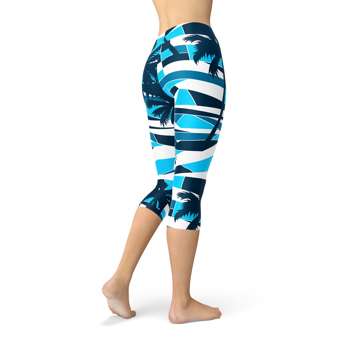 Palm Tree Capri Leggings – Abstract Ocean Blue Surf Tights - Etsy