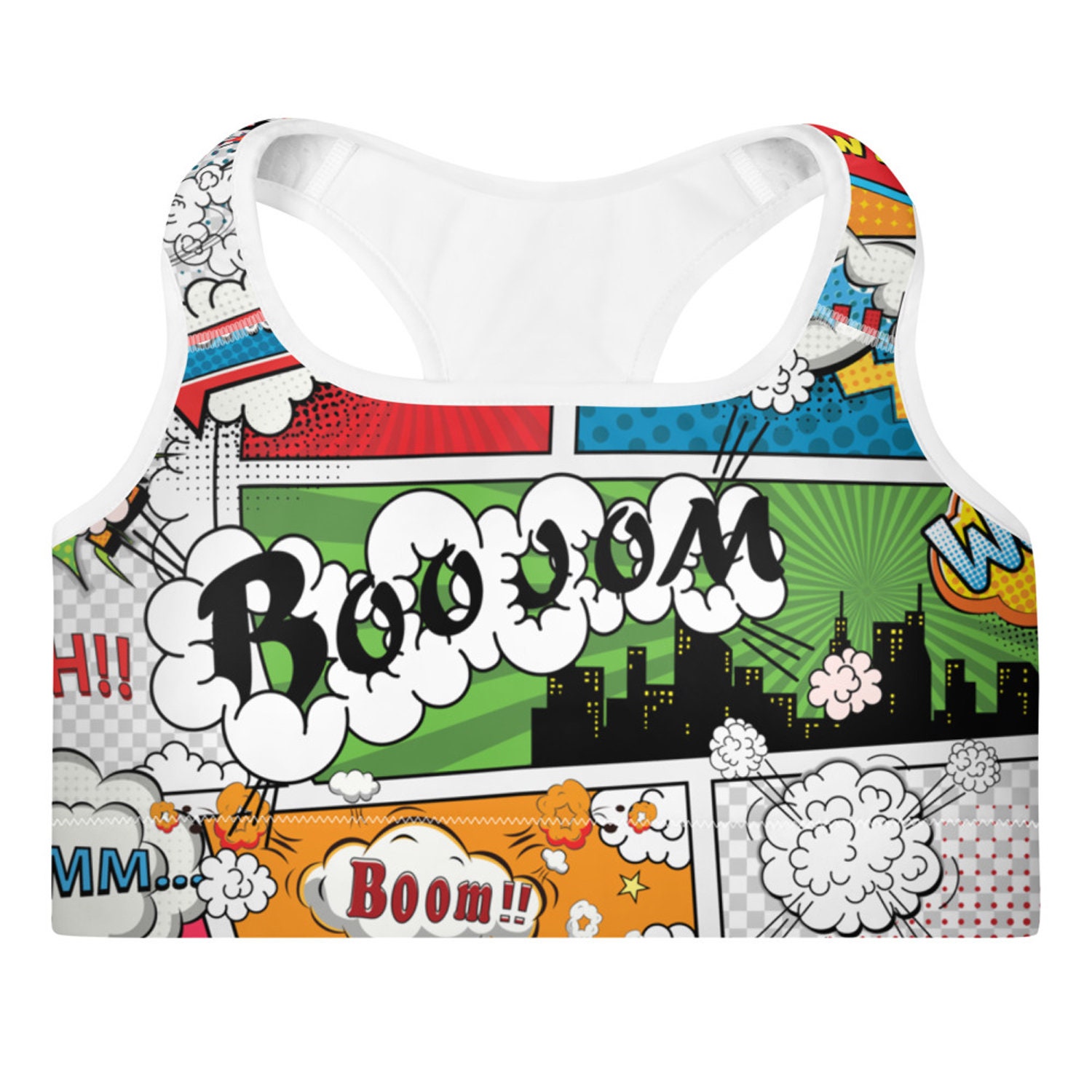 Comic Book Strip Padded Sports Bra for Women Pop Art Pattern Print for ...