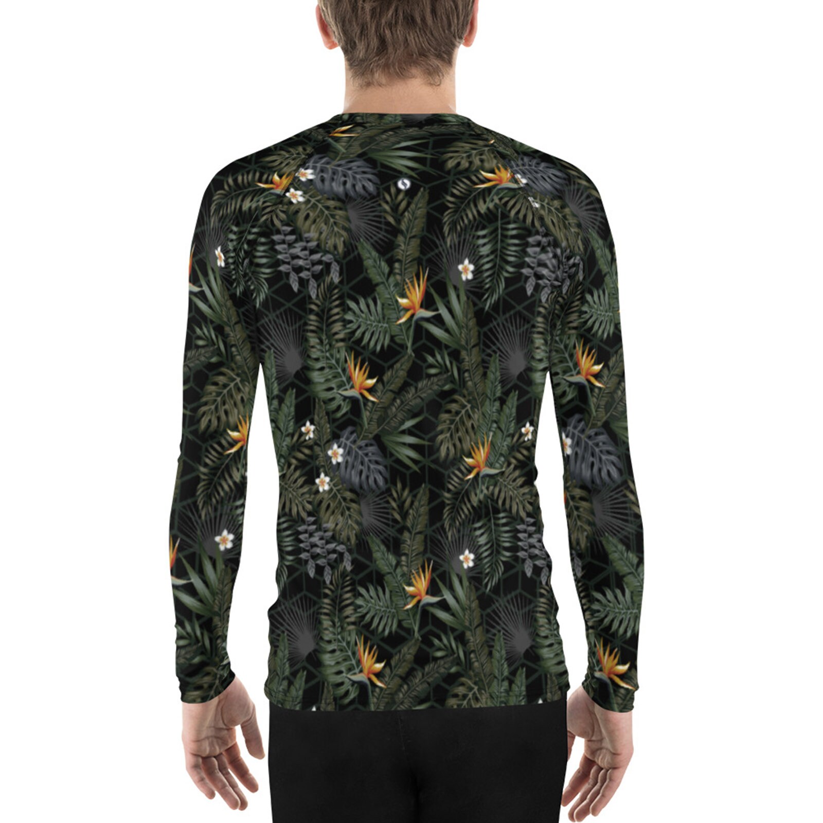 Mens Rash Guard Long Sleeve - Bird of Paradise Tropical Floral Pattern ...