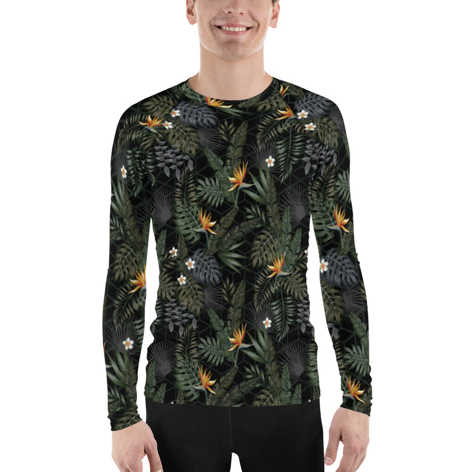 Mens Rash Guard Long Sleeve Bird of Paradise Tropical Floral - Etsy