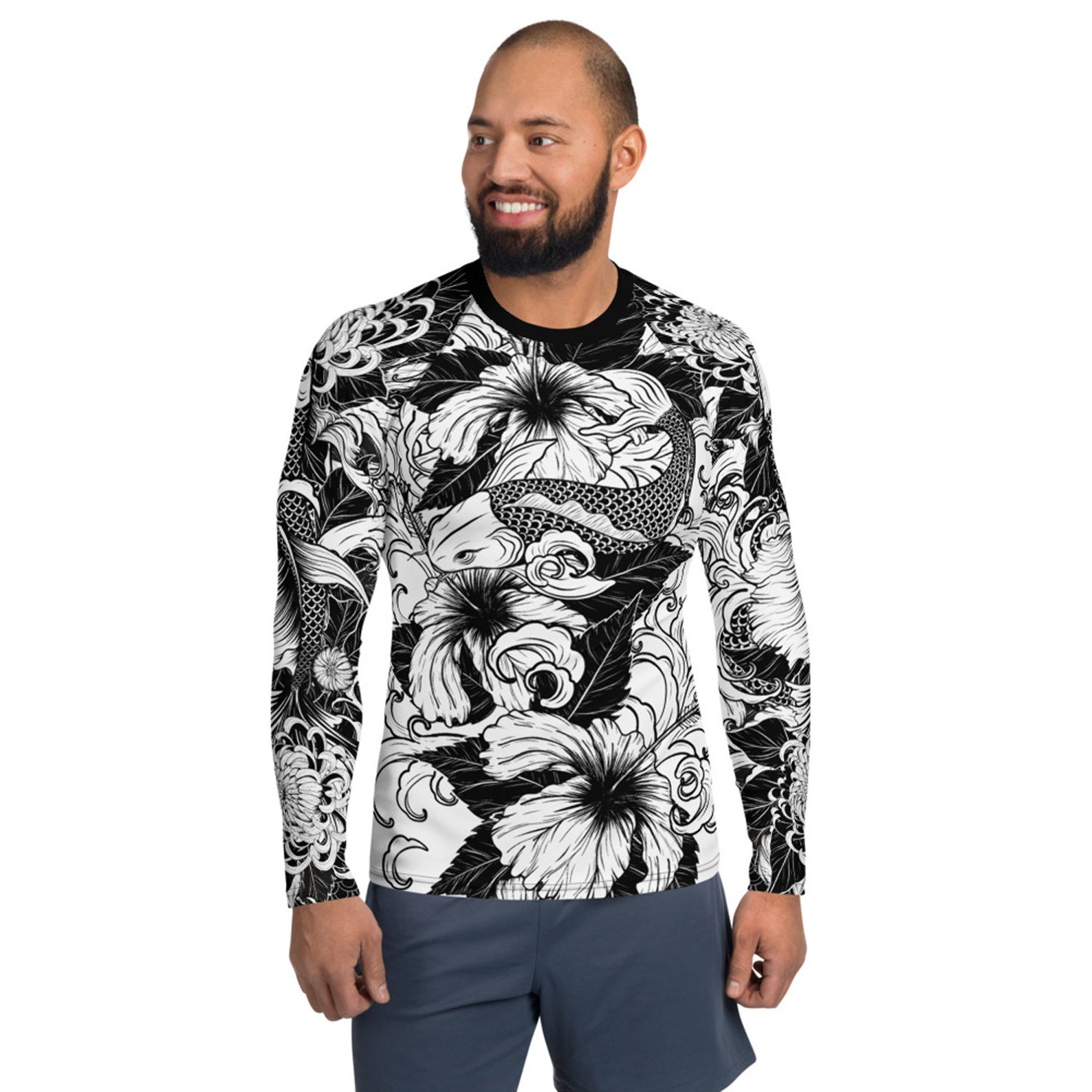 Koi Fish Rash Guard for Men - Long Sleeve MMA / BJJ Rash Guards ...