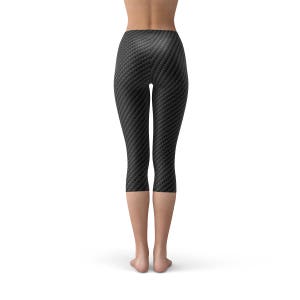 Black Carbon Fiber Capri Leggings - Black Print Pattern Leggings ...