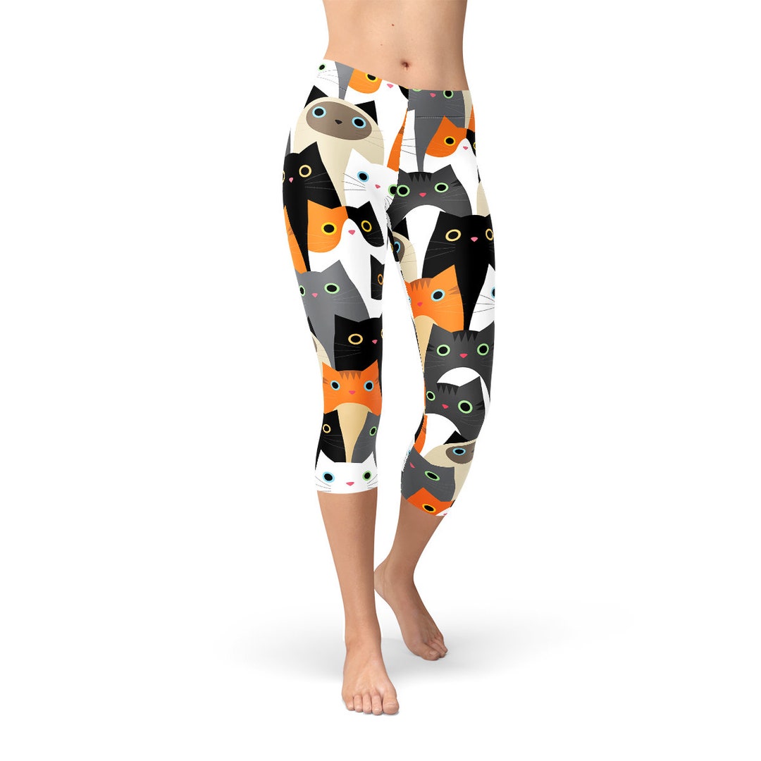 Cat Capri Leggings for Women - All Over Print Crazy Cat Lady Cat Tights ...
