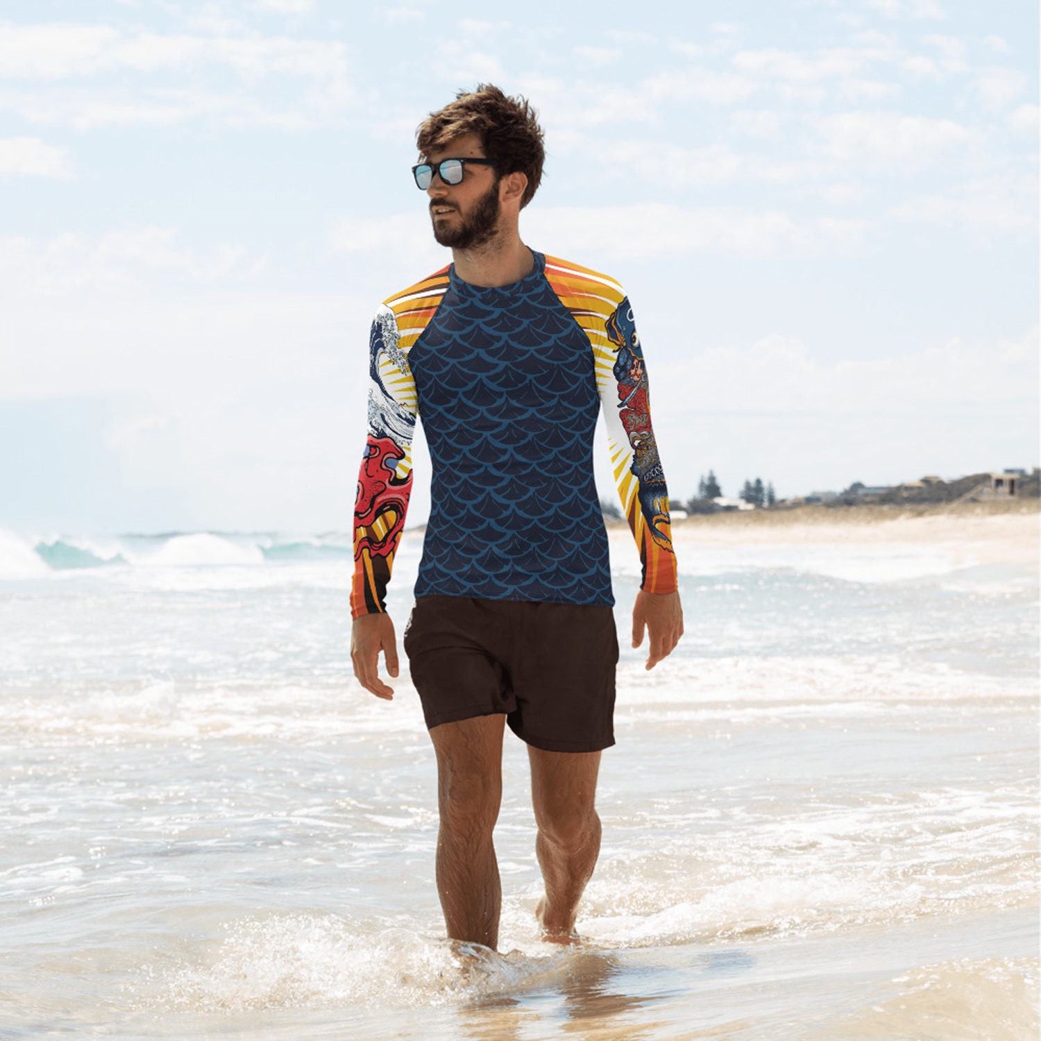 Mens Rash Guard - Koi Fish Scale in Japanese Tattoo Design Rashguard ...