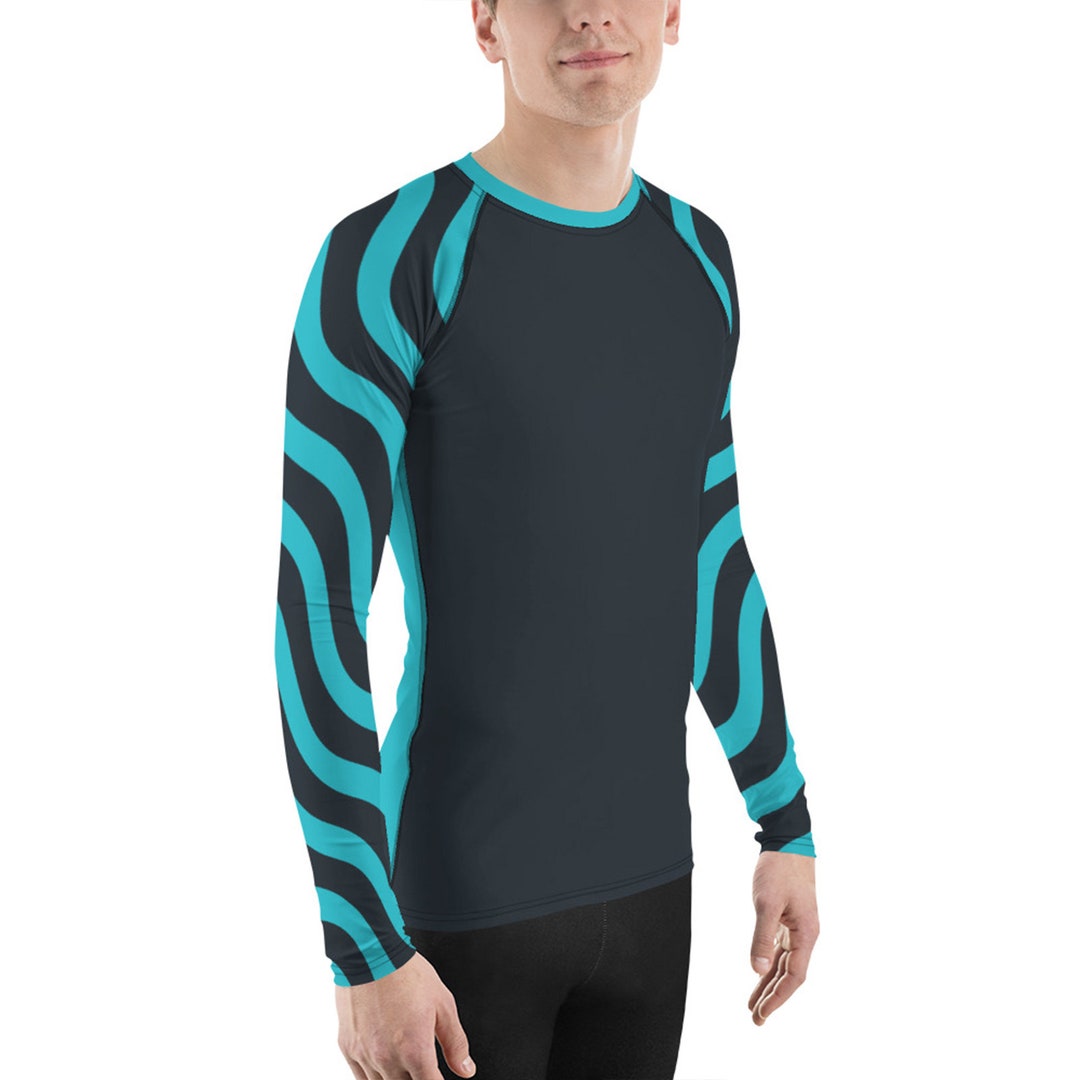 Mens Rash Guard - Ocean Swirl Print High Visibility Rashguard Sun ...