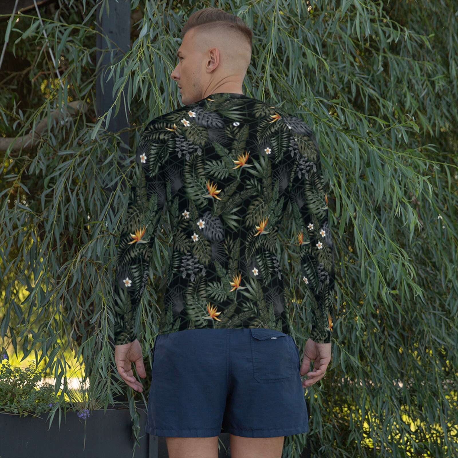 Mens Rash Guard Long Sleeve Bird of Paradise Tropical Floral - Etsy