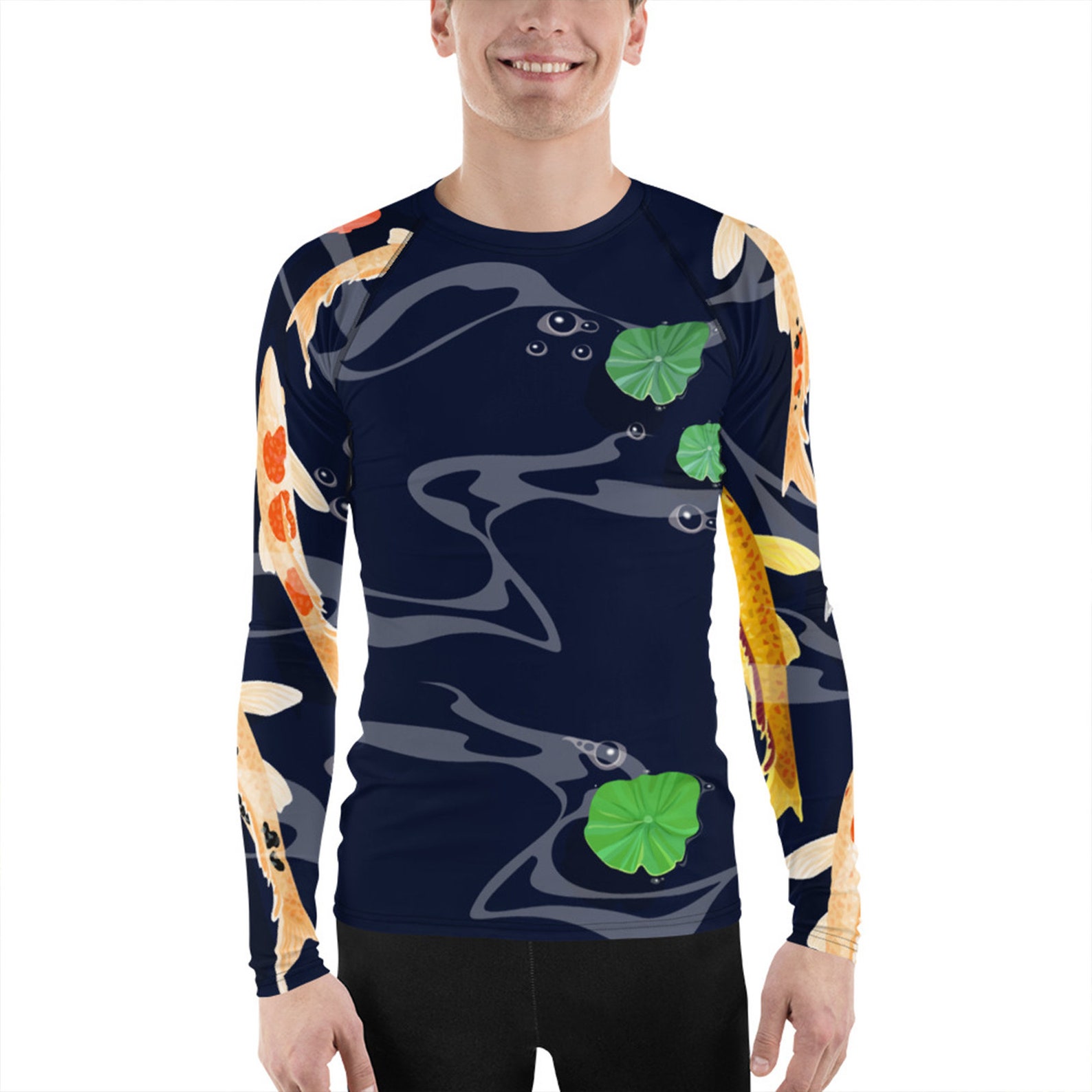 Koi Fish Mens Rash Guard - All Over Print School of Fish in the Pond on ...