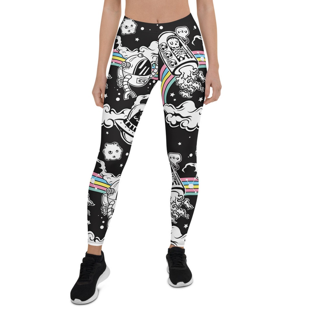 Outer Space Leggings for Women All Over Print Womens Black Workout ...
