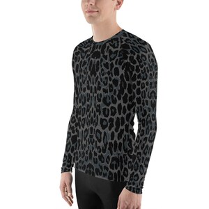 Black Leopard Spots Rash Guard for Men - Mens Long Sleeve Rashie With ...