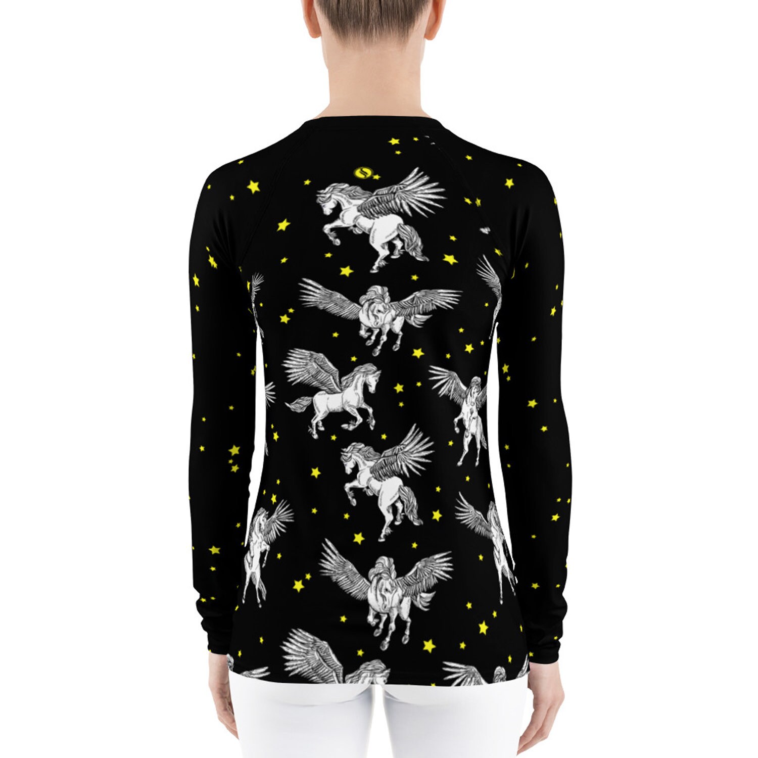 Women's Black Pegasus Rash Guard - Long Sleeve Rashie With Flying ...