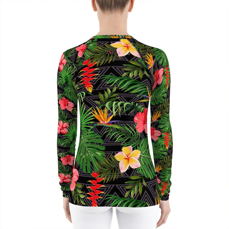 Women's Long Sleeve Rash Guard - Bird of Paradise, Plumeria, Hibiscus ...