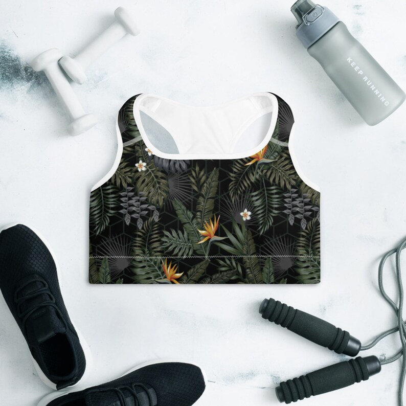Bird of Paradise Padded Sports Bra for Women - All Over Print Tropical ...
