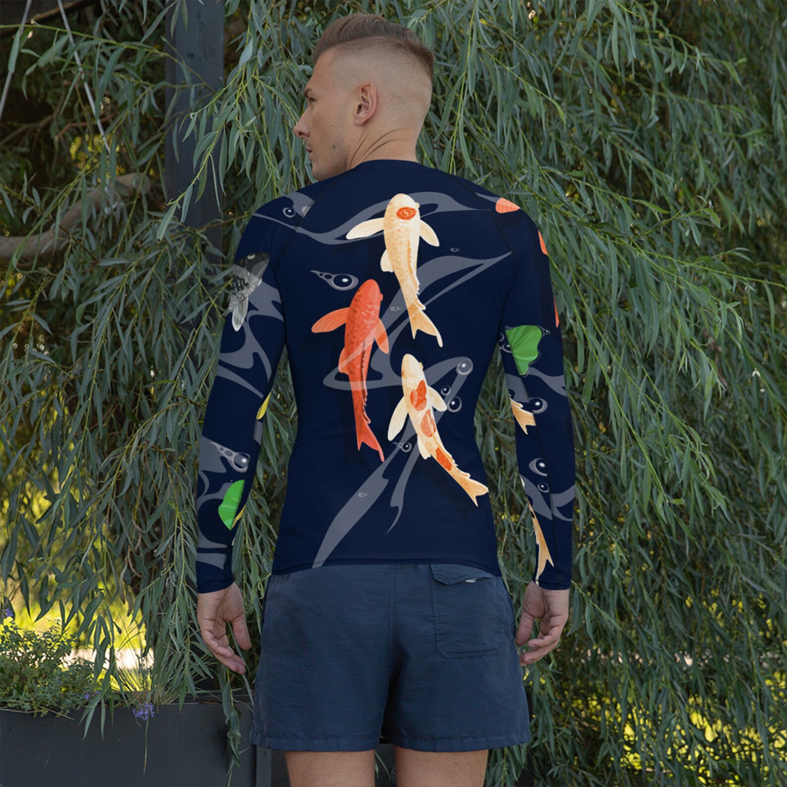 Koi Fish Mens Rash Guard - All Over Print School of Fish in the Pond on ...