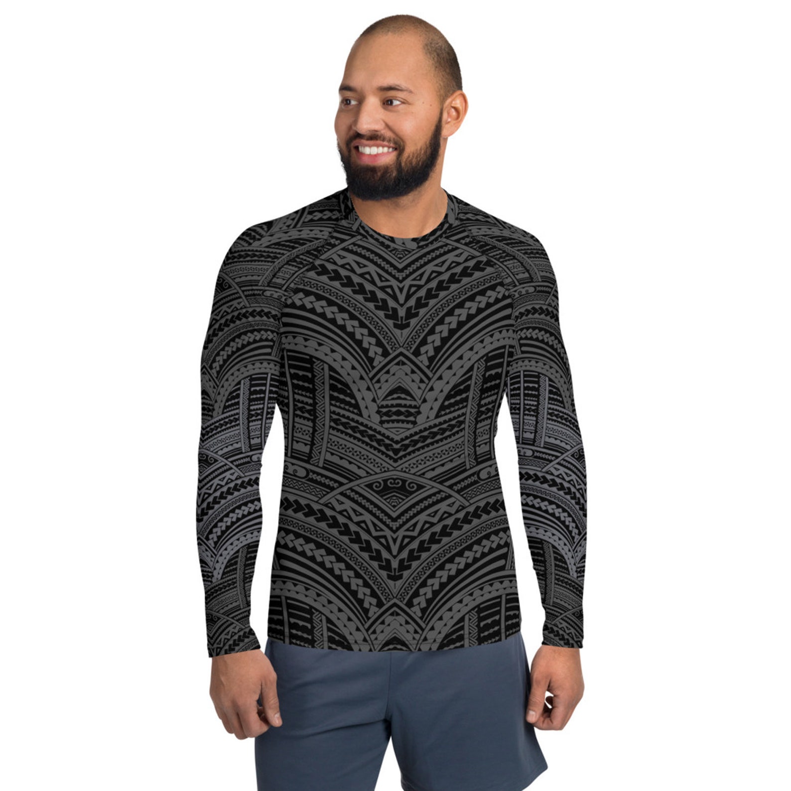 Maori Tattoo Rash Guard for Men Long Sleeve Gunmetal Gray - Etsy